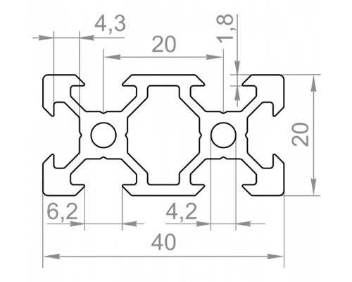 Aluminum machine profile 40x20 V-shaped without coating buy in Ukraine ...