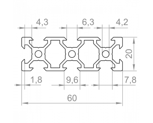 Алюминиевый станочный профиль 60x20 V образный без покрытия купить в ...